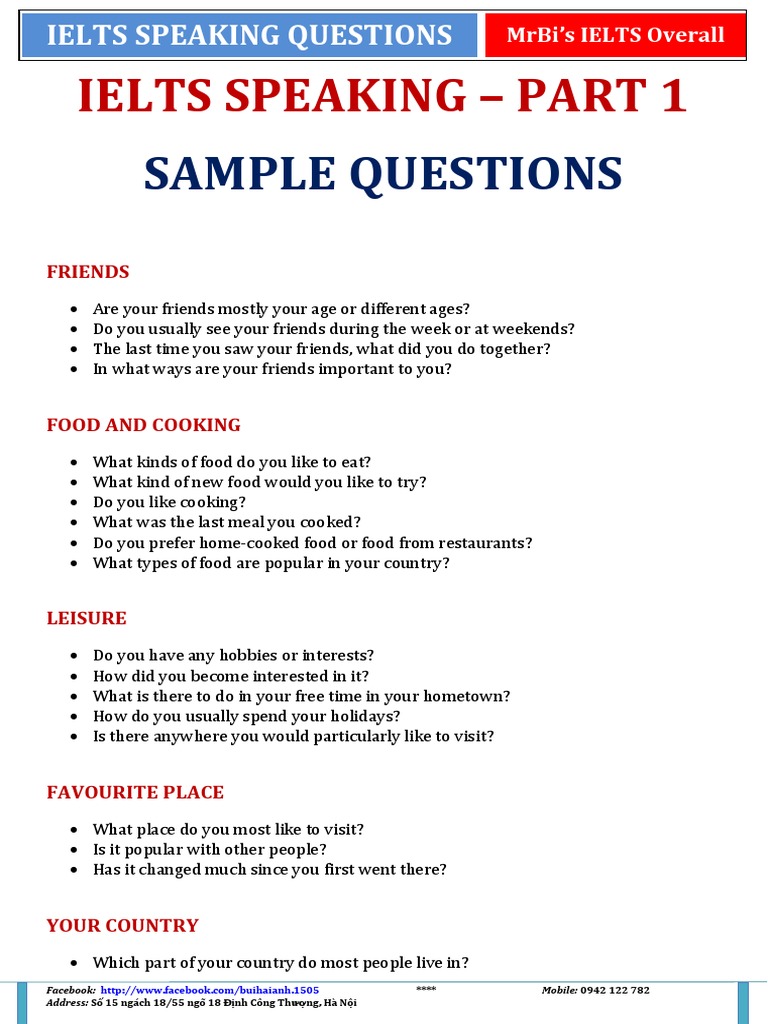 IELTS Speaking Part 1 Questions Guide | PDF | Internet | Non ...