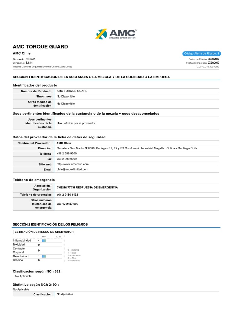 Hoja de Seguridad AMC Torque Guard | PDF | Agua | Combustión
