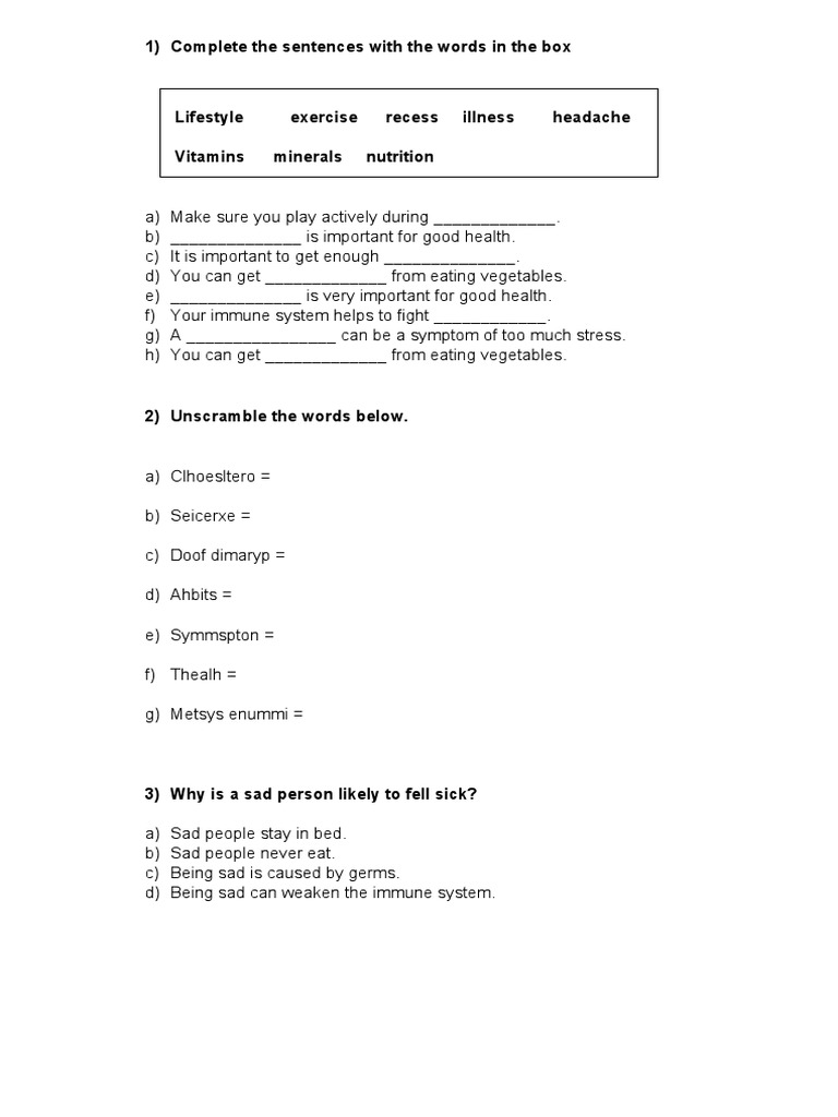 Complete the sentences with health and nutrition words | PDF | Foods ...