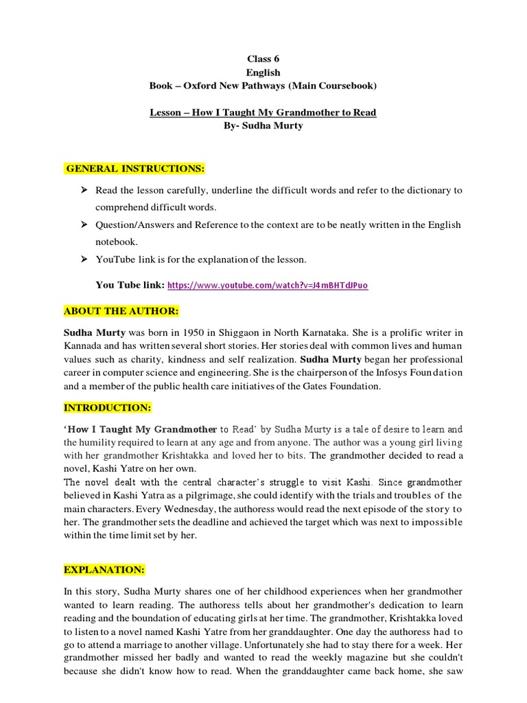 6 - English-How I Taught My Grandmother To Read and Grammar-Notes&VL ...