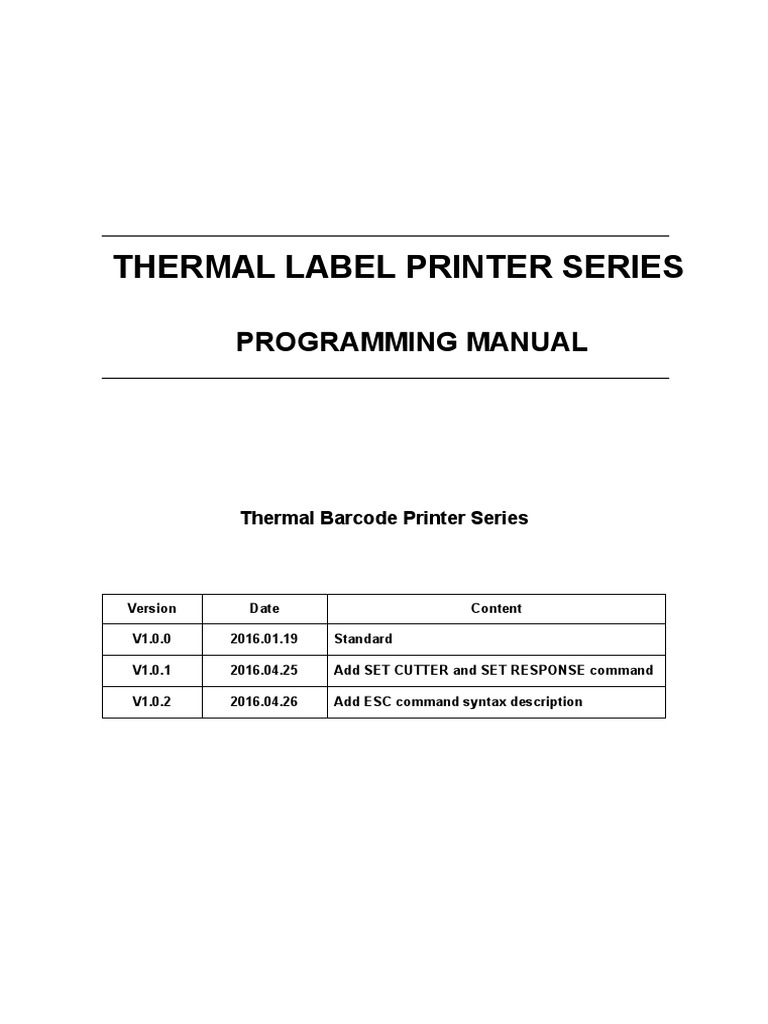 Thermal Label Printer Programming Manual V1.0.2 | PDF | Printer ...
