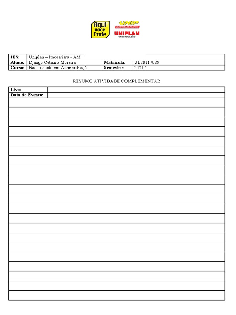 Modelo de Atividade Complementar | PDF