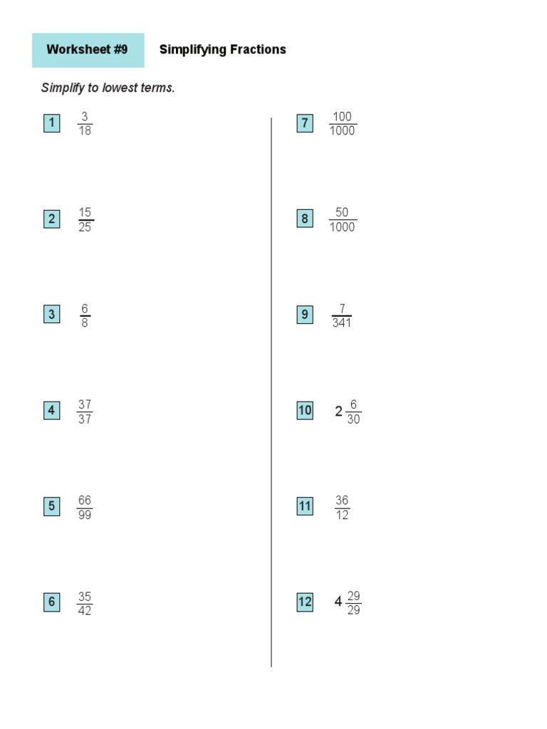 Simplify To Lowest Terms.: Worksheet #9 Simplifying Fractions | PDF