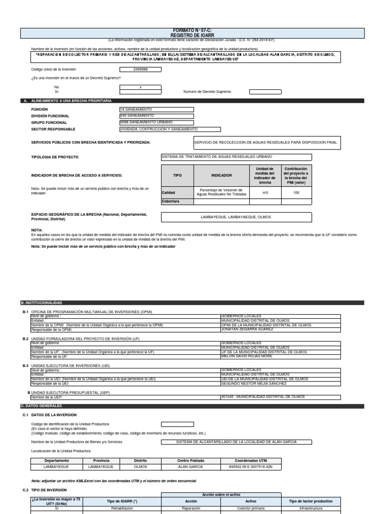 Formato #07-c. Registro De Ioarr | Pdf | Alcantarillado | Aguas Residuales