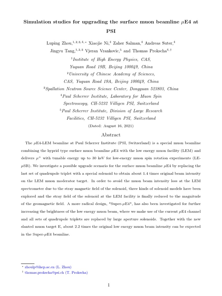 Simulation Studies For Upgrading The Surface Muon Beamline | PDF | Proton | Applied And ...