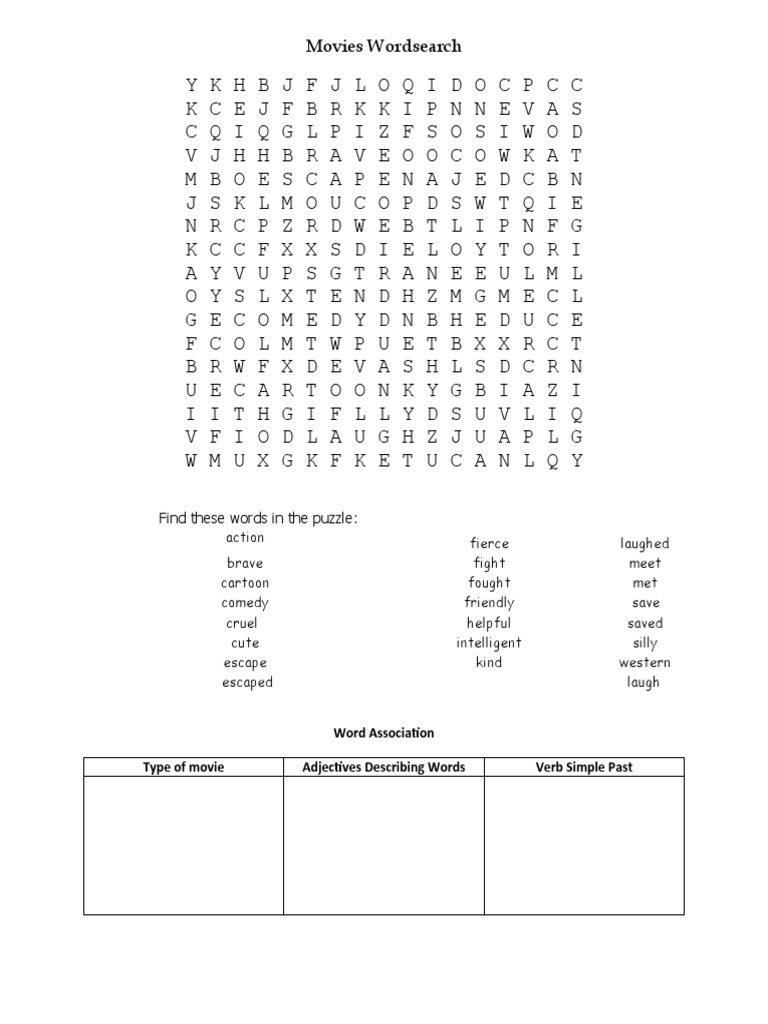 Movies Wordsearch: Find These Words in The Puzzle | PDF