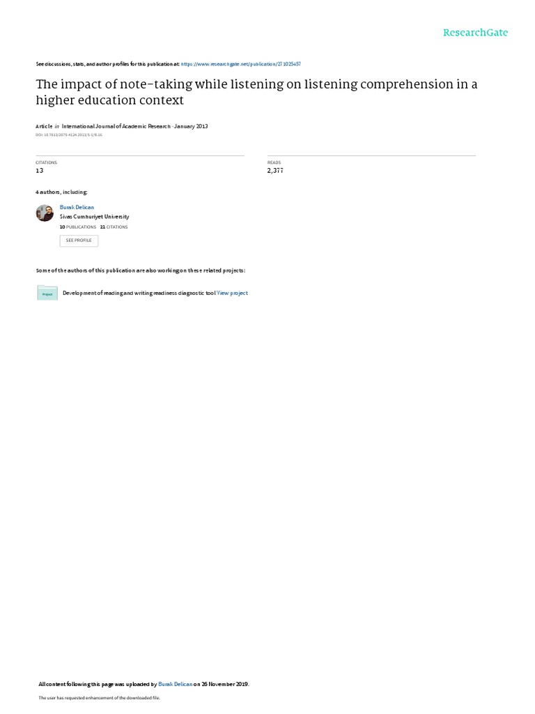 The Impact of Note-Taking While Listening On Listening Comprehension in ...