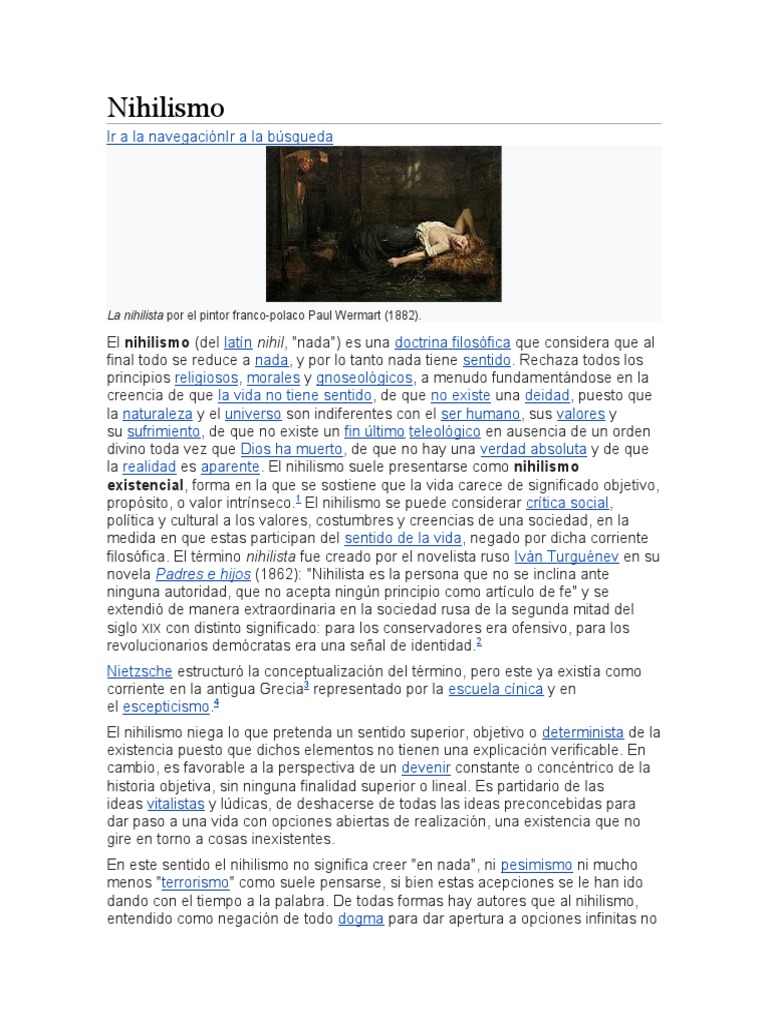 Definición y Filosofía del Nihilismo | PDF | Nihilismo | Teorías ...