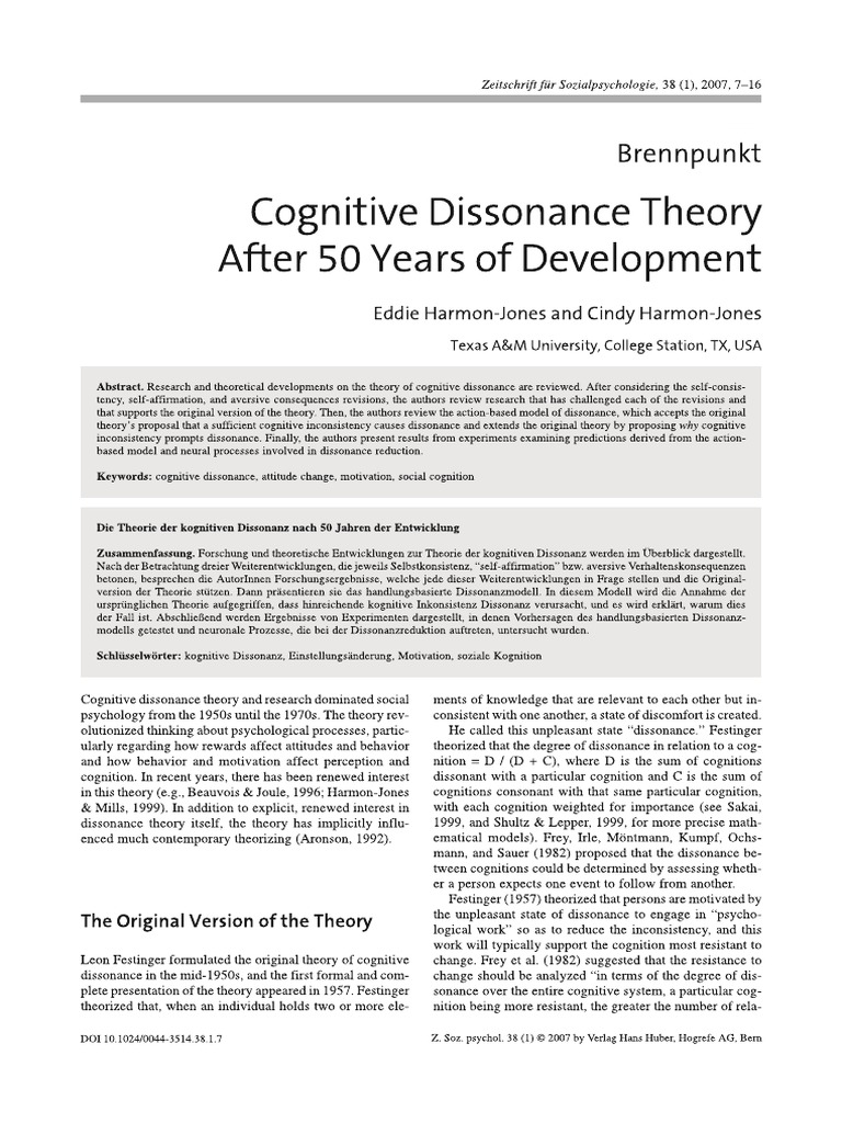 Cognitive Dissonance Theory Festinger | PDF