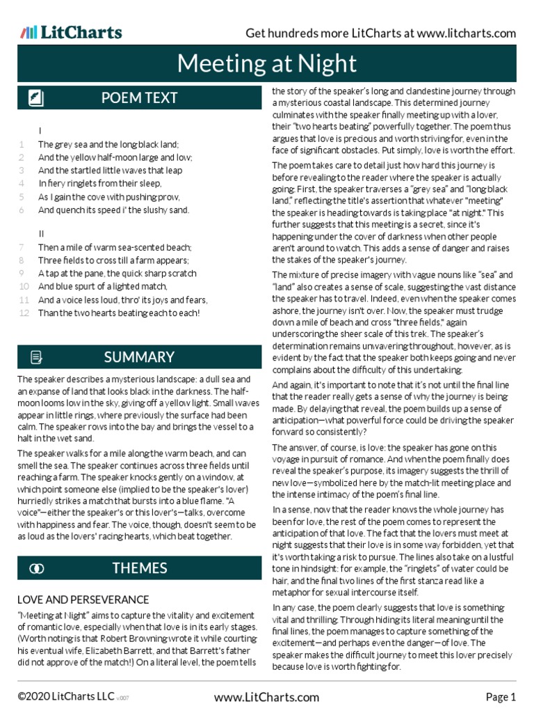 LitCharts Meeting at Night 1 | Download Free PDF | Poetry | Love
