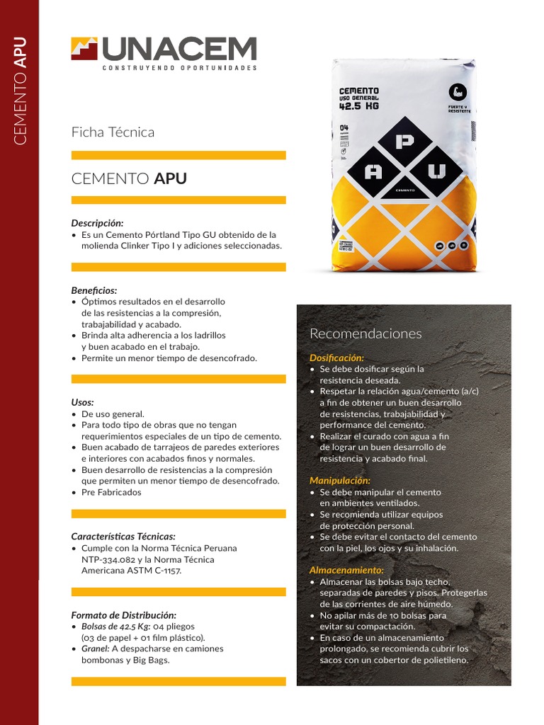 Ficha Tecnica - Cemento Apu | PDF | Cemento | Materiales