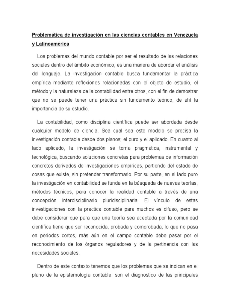 Problemática de Investigación en Las Ciencias Contables en Venezuela y ...