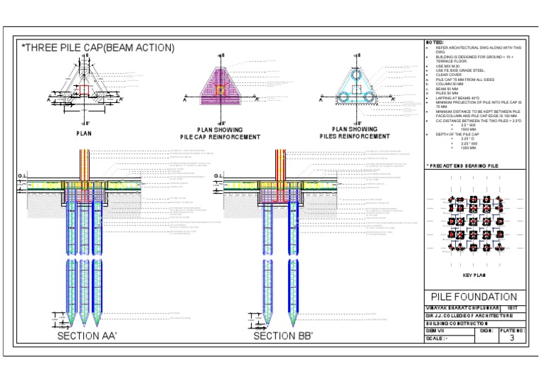 Three Pile Cap (Beam Action) : Plan Showing Piles Reinforcement Plan ...