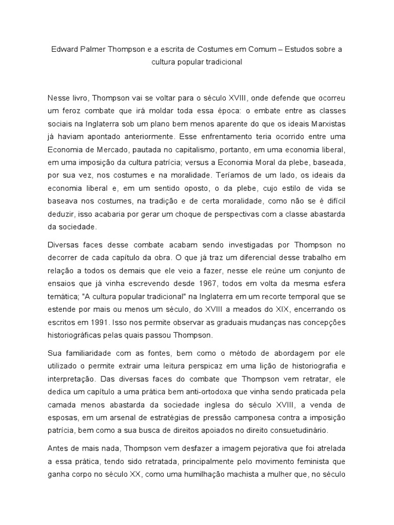 Edward Palmer Thompson e A Escrita de Costumes em Comum - Estudos Sobre ...