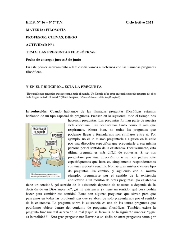 Actividad de Escuela Secundaria - Las Preguntas Filosoficas | PDF ...