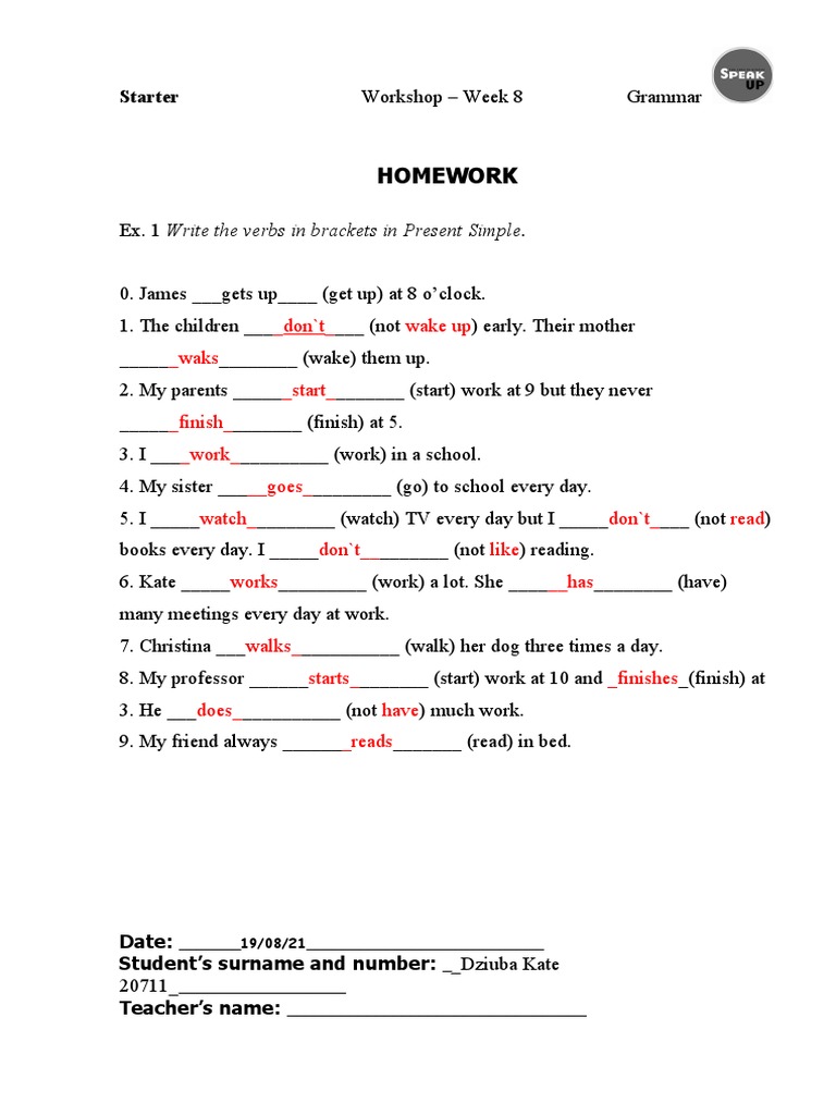 HOMEWORK Starter Workshop - Week 8 Grammar | PDF | Language Arts ...