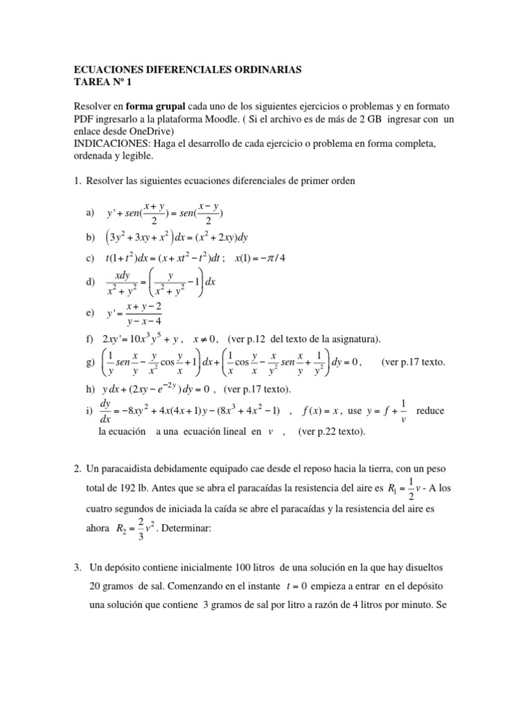 Tarea #1 Ecuaciones Diferenciales Ordinarias | PDF | Red eléctrica ...