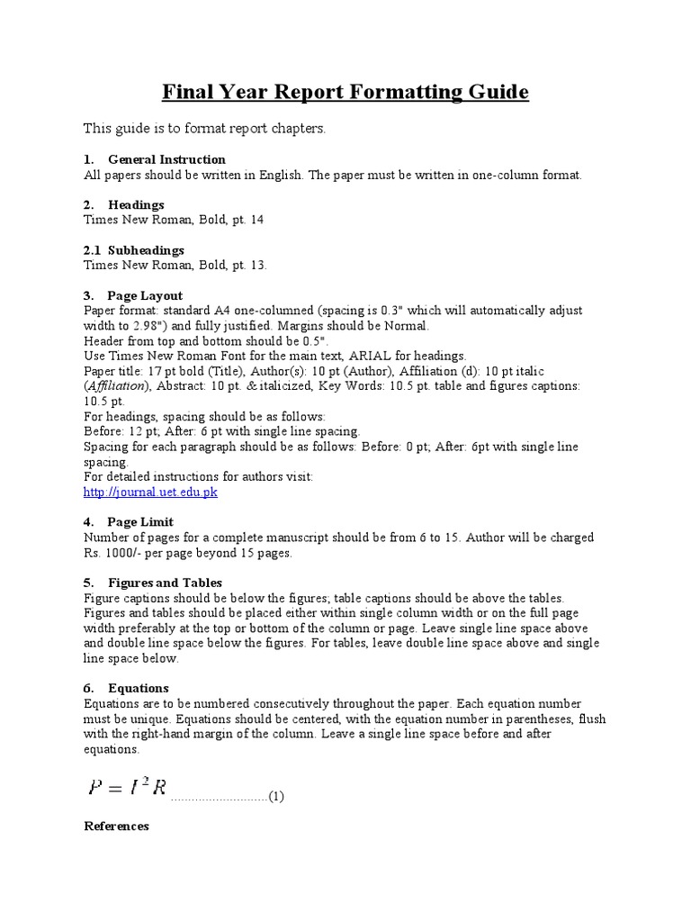 Final Year Report Formatting Guide | PDF | Times New Roman | Printing