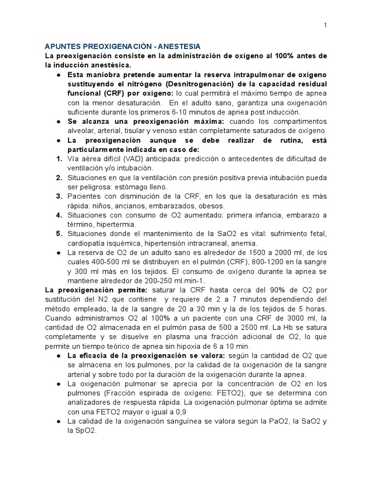 Técnicas de Preoxigenación en Anestesia | PDF | Apnea | Oxígeno