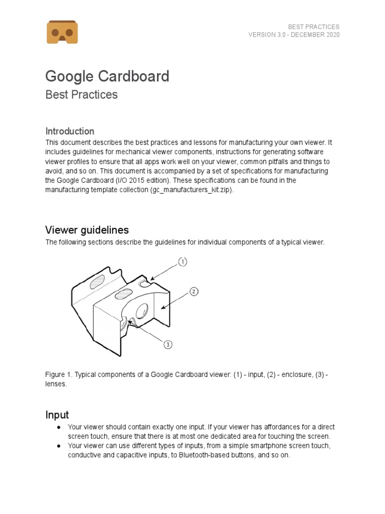Google Cardboard Best Practices | PDF | Computing