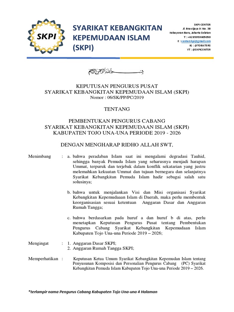 SK Pengurus Skpi Tojo Una-Una | PDF