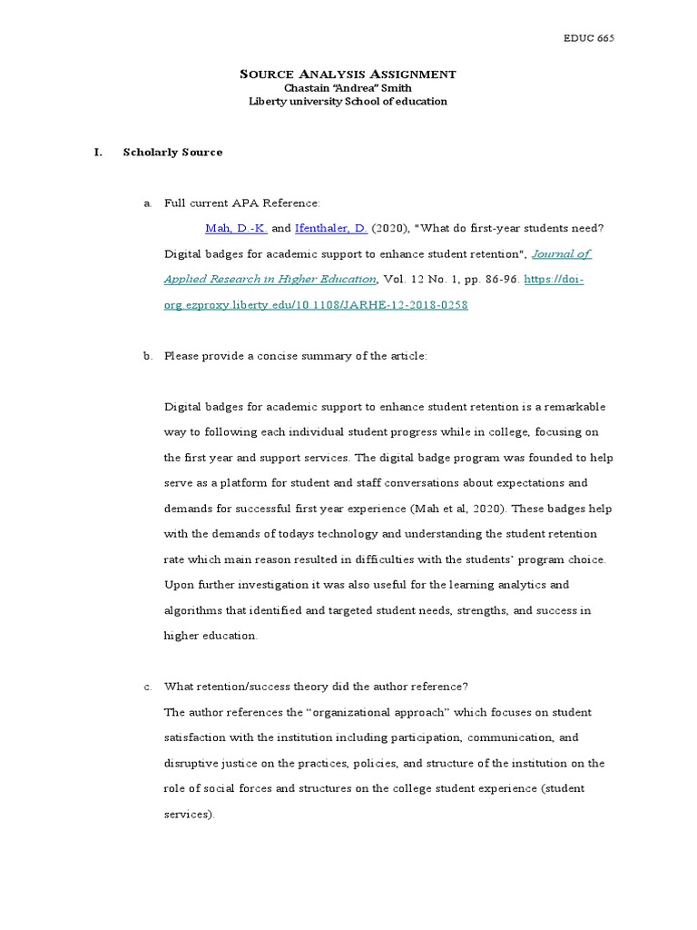 Source Analysis Assignment EDD6651 | PDF | Loans | International Student