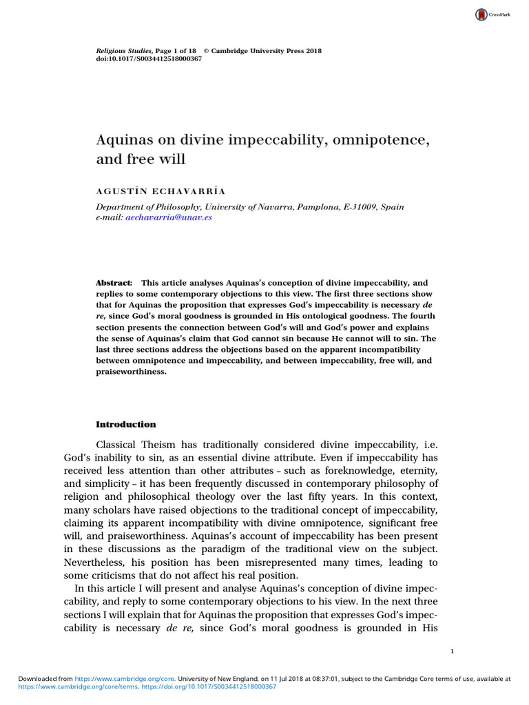 Aquinas On Divine Impeccability, Omnipotence, and Free Will | PDF ...