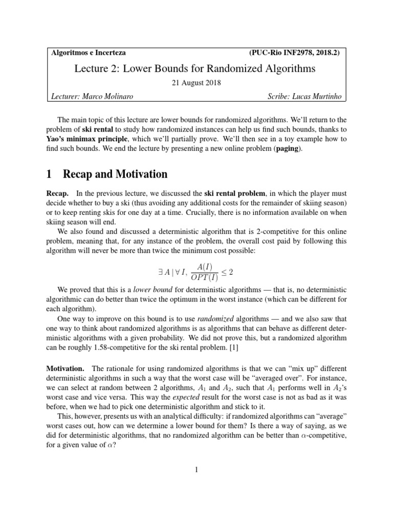 Lecture 2: Lower Bounds For Randomized Algorithms | PDF | Mathematics ... Lecture 2: Lower Bounds For Randomized Algorithms | PDF | Mathematics ...