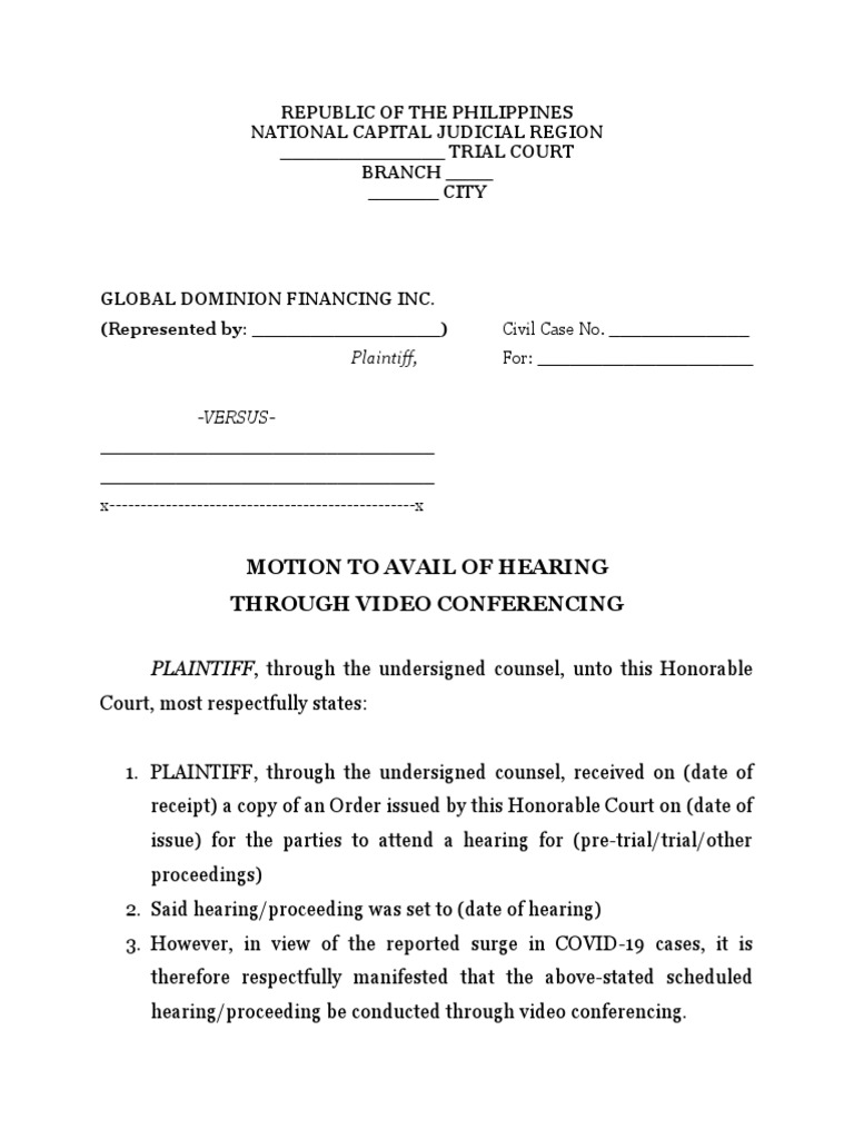 Template Motion-Videoconferencing | PDF | Courts | Common Law