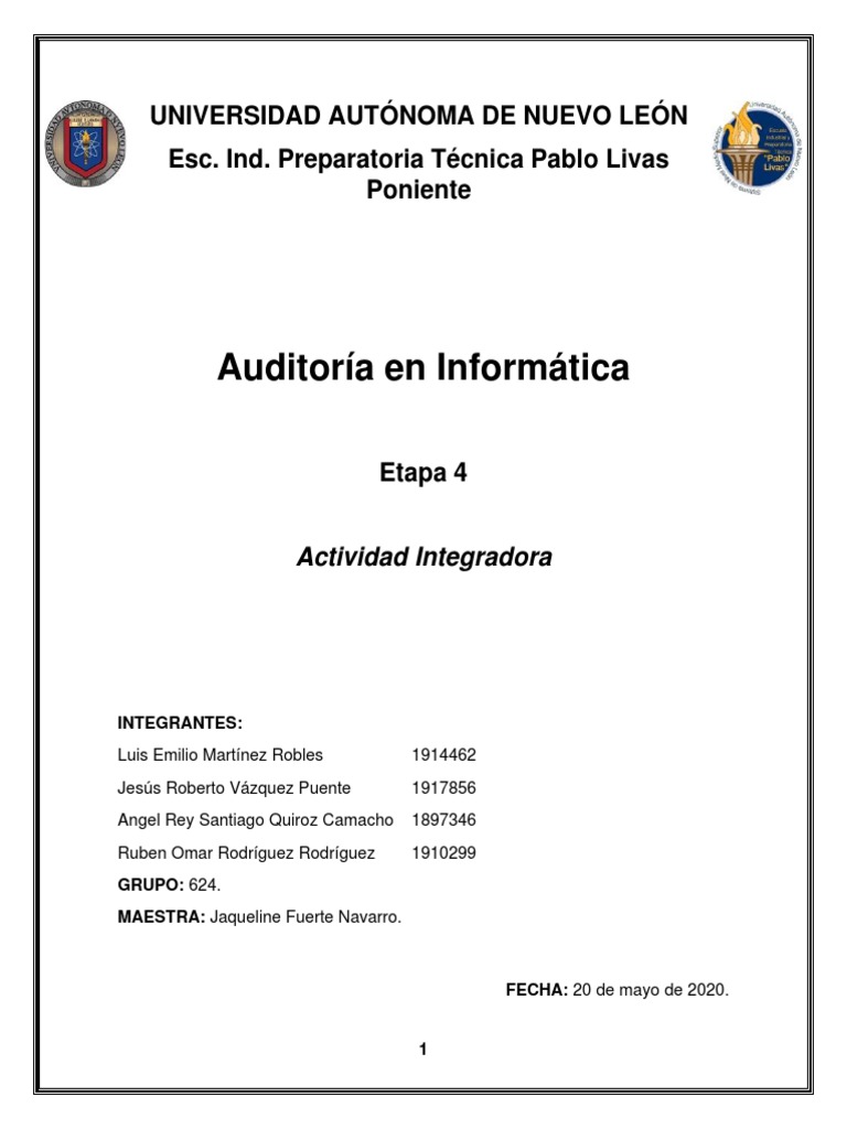 Actividad Integradora Iv. Auditoría. | PDF | Calidad (comercial) | Auditoría