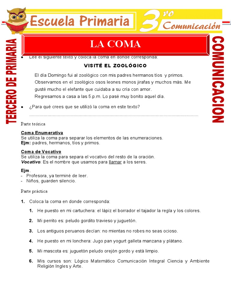 Clases de Coma para Tercero de Primaria | PDF