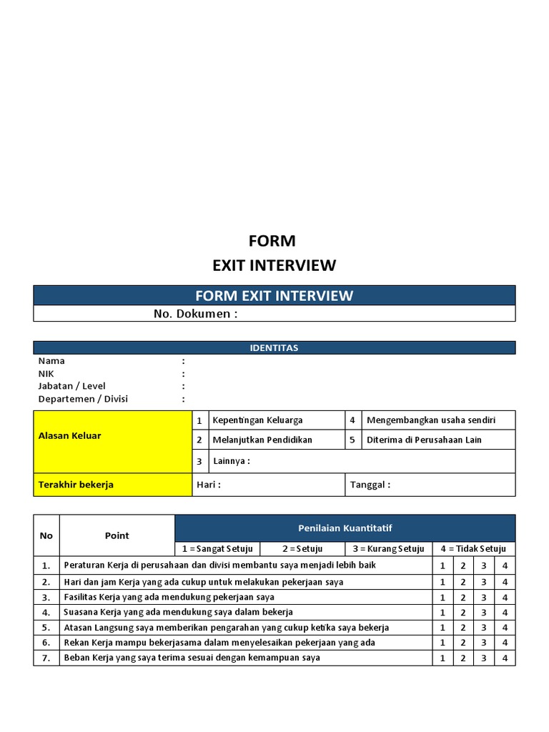 Contoh Form Exit Interview | PDF