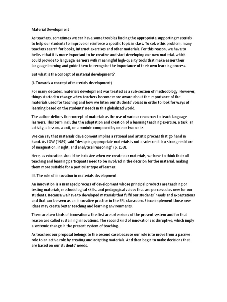 Material Development | Download Free PDF | Learning | Teachers