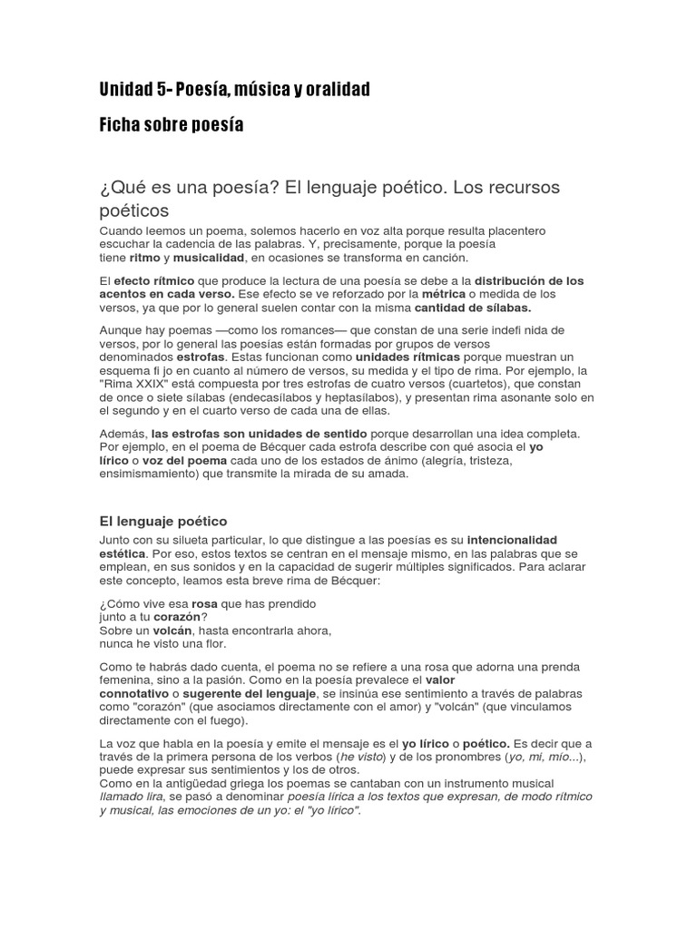 Ficha - Poesía Conceptos Importantes | PDF | Poesía | Rima