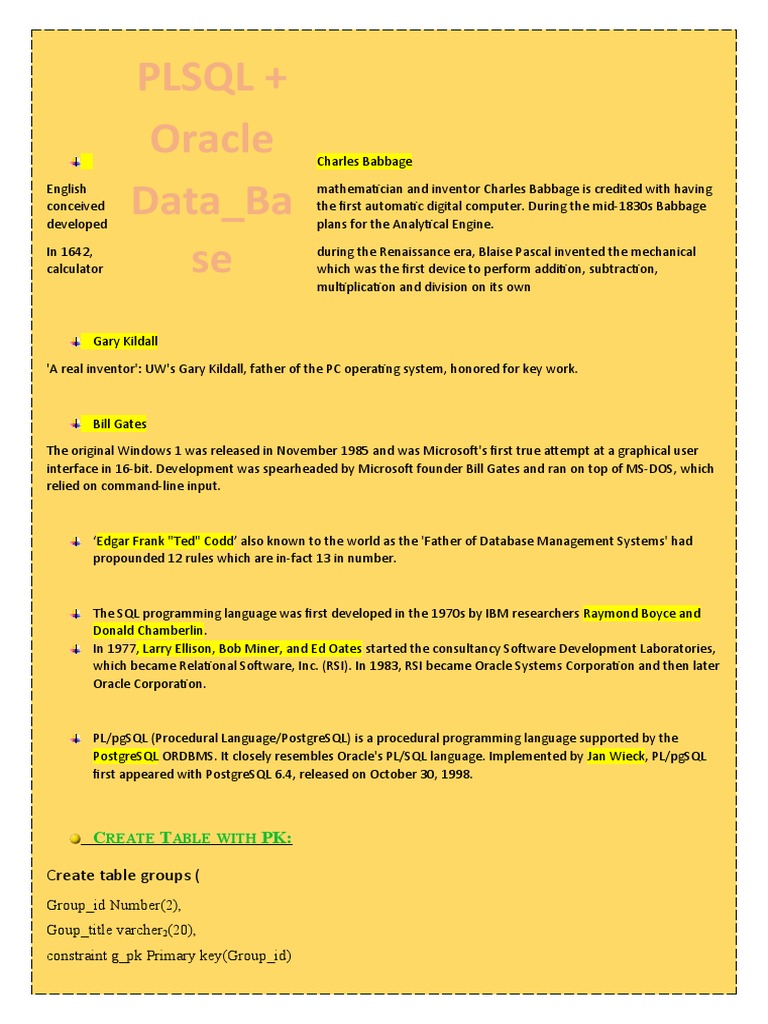 PLSQL + Oracle Data - Ba Se: C T PK | PDF | Computer Data | Software ...