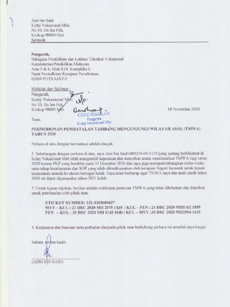 Surat Rasmi Permohonan Pembatalan Rasmi V ASCO | Tukar Nama Atas Geran