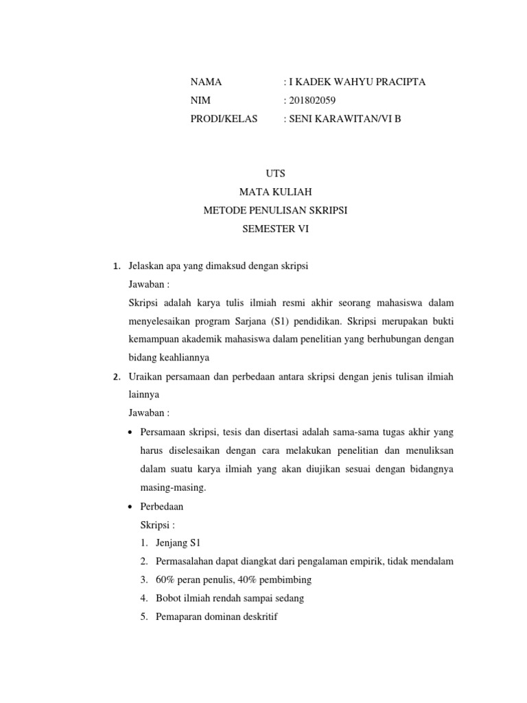 UTS Metode Penulisan Skripsi - 201802059 | PDF | Seni | Sains & Matematika