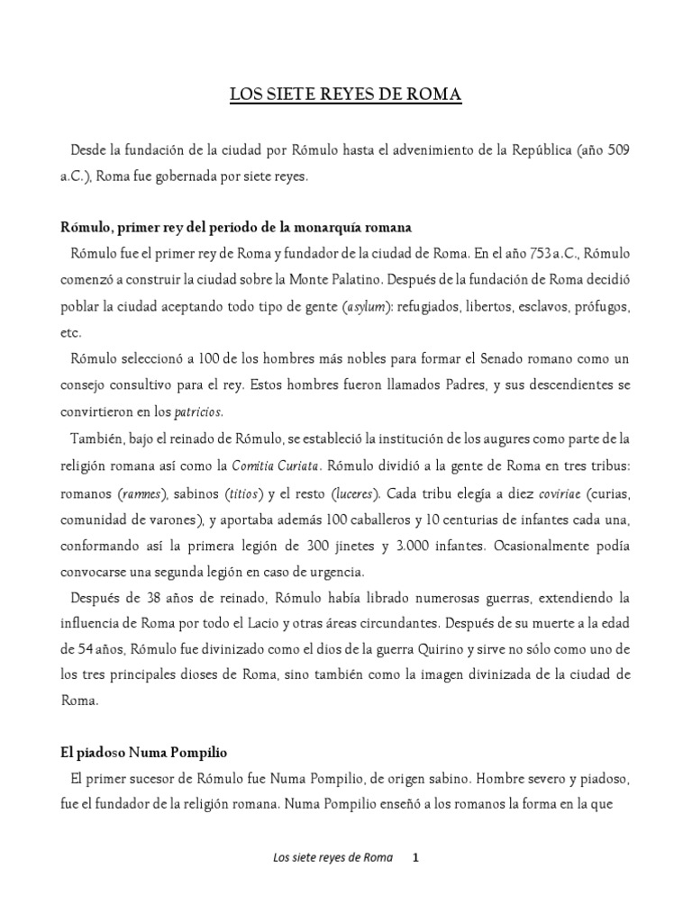 Los Siete Reyes de Roma | PDF | Roma antigua | Romulus y Remus
