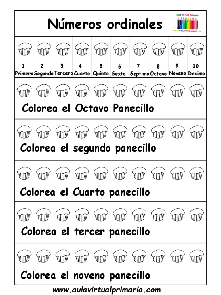 Hoja De Trabajo De Numeros Ordinales 1 10