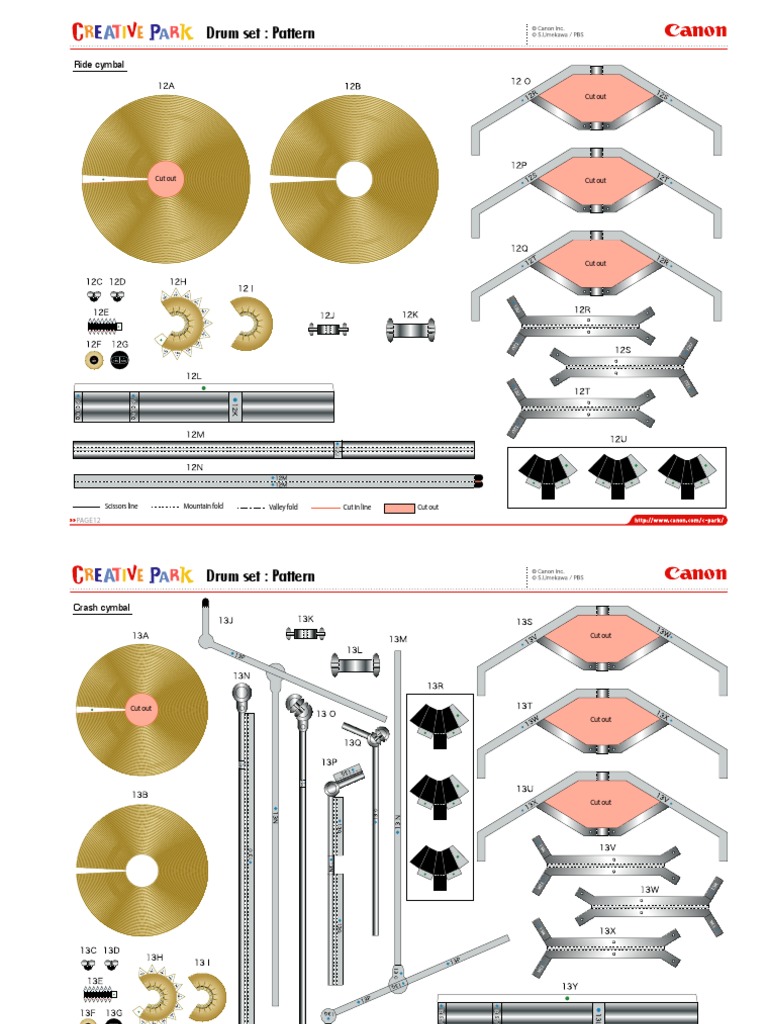 Drum set papercraft patterns | PDF | Drum Kit | Rhythm And Meter