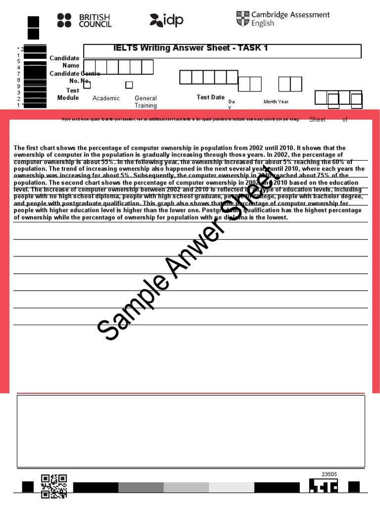 Writing Tadsk One Sample Answer Sheet | PDF | Diploma | Academia