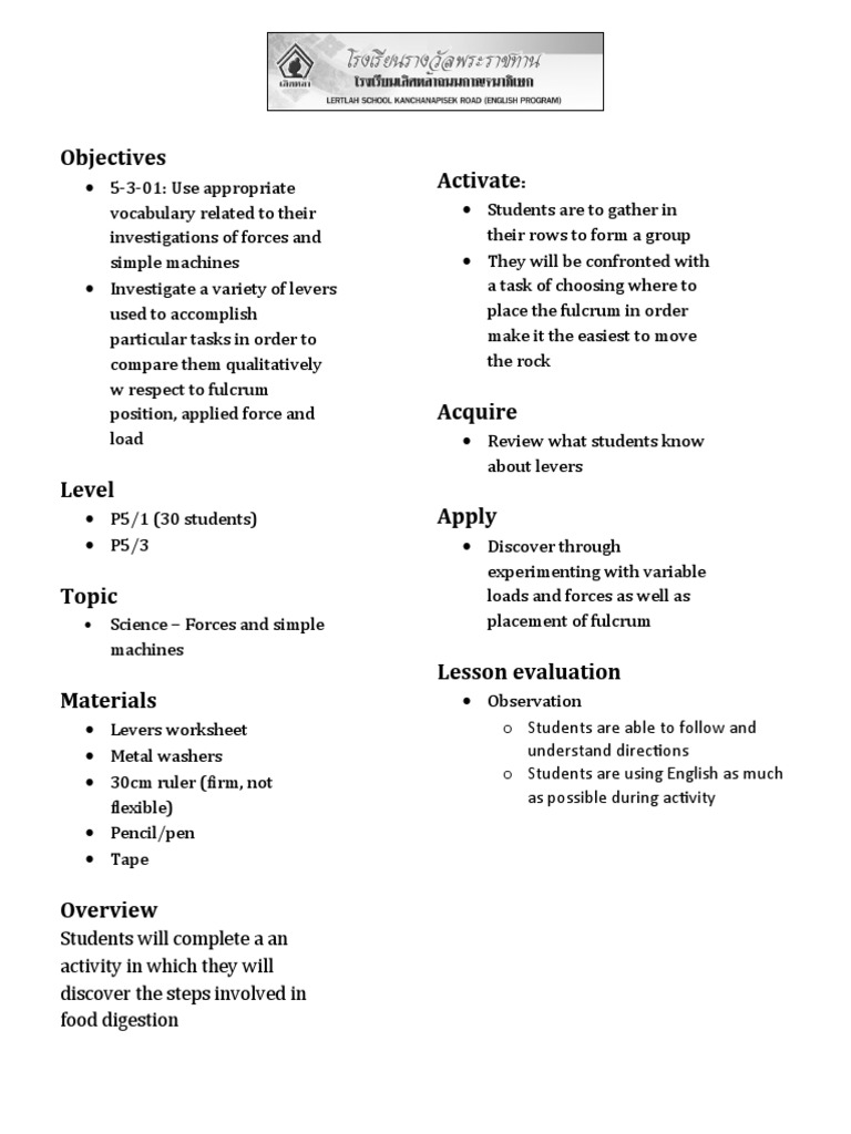 Forces Lesson Plan (Open House) | PDF