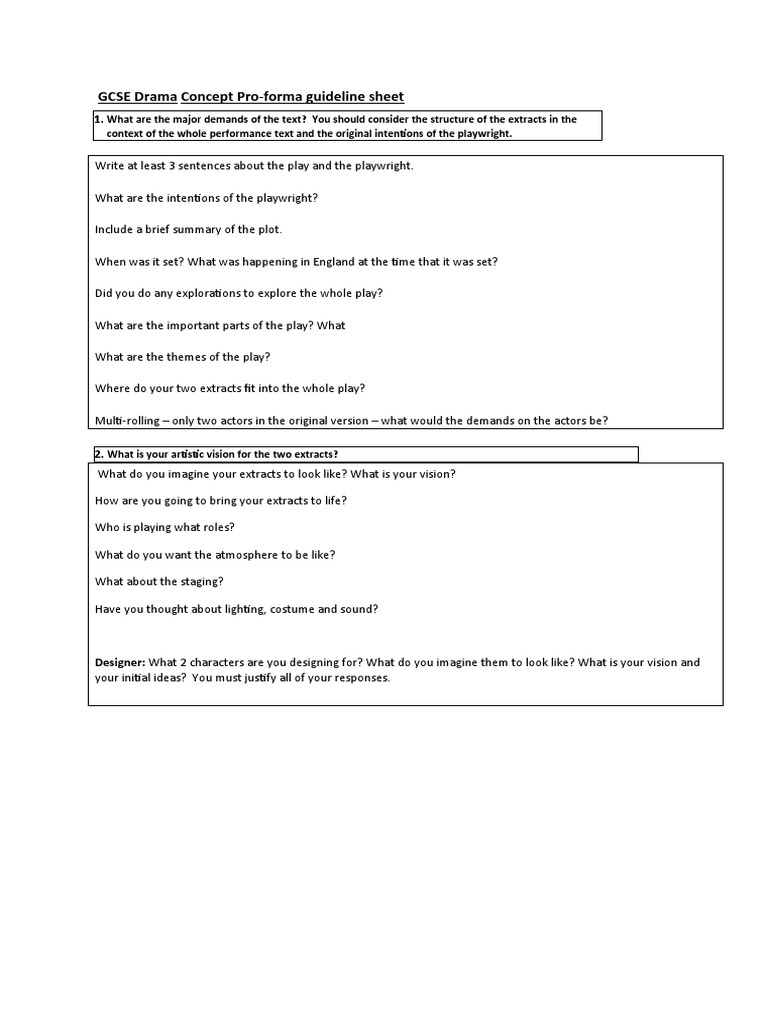 GCSE Drama Concept Pro-forma Guide | PDF