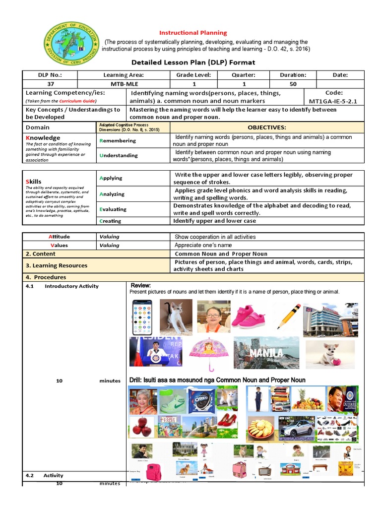 Grade 1 MTB DLP Common Noun and Proper Noun | PDF | Neuropsychological ...