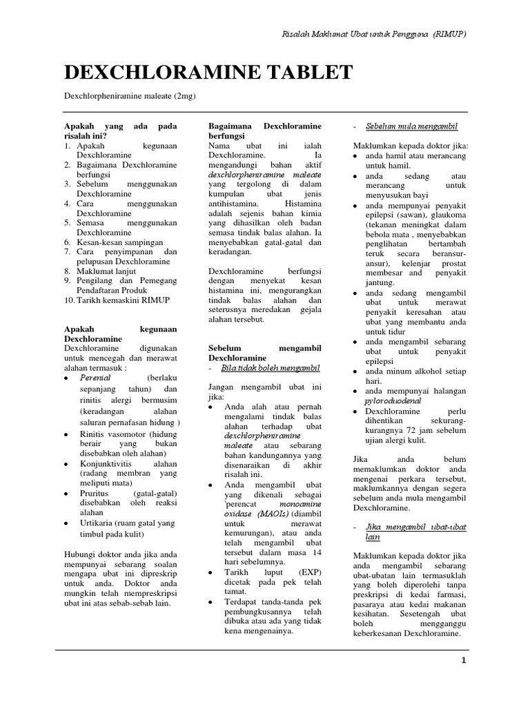 Dexchloramine Tablet 2mg (Dexchlorpheniramine) Upha Pharmaceutical Mfg ...