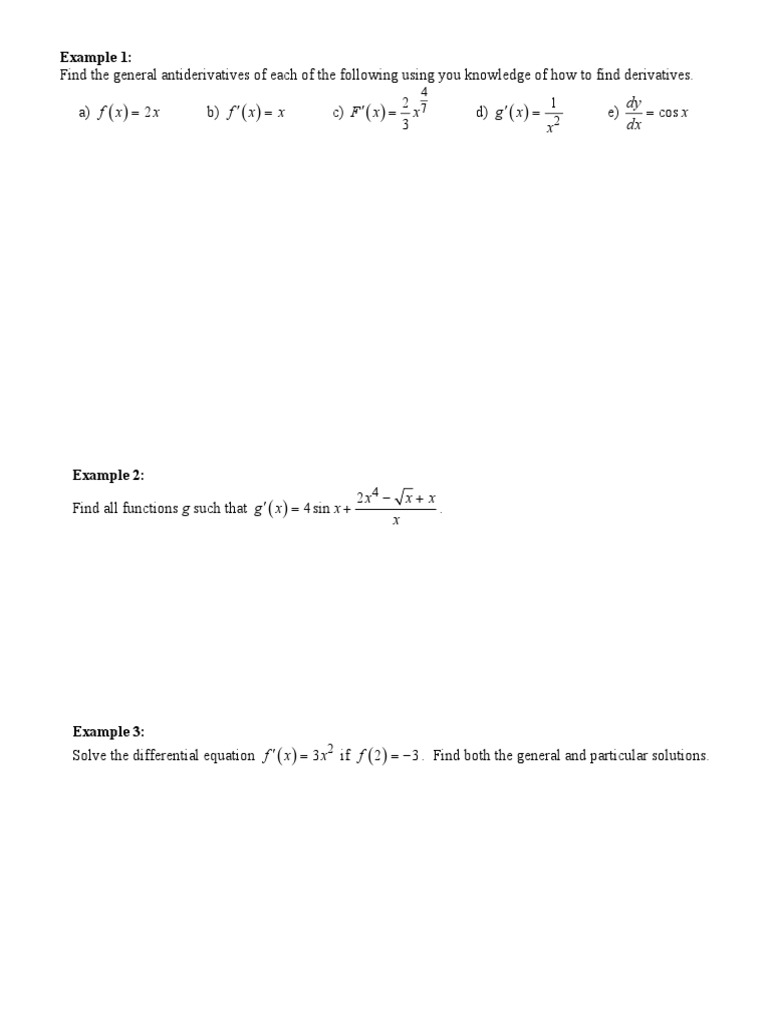 PROBLEMS Antiderivatives and Indefinite Integration | PDF | Tangent ...