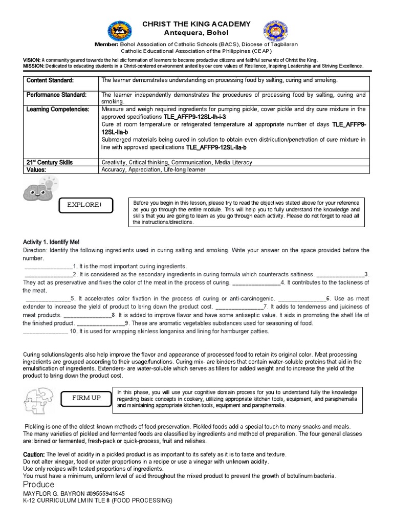 TLE (Food Processing) 8 LModule Q1 | PDF | Pickling | Pickled Cucumber