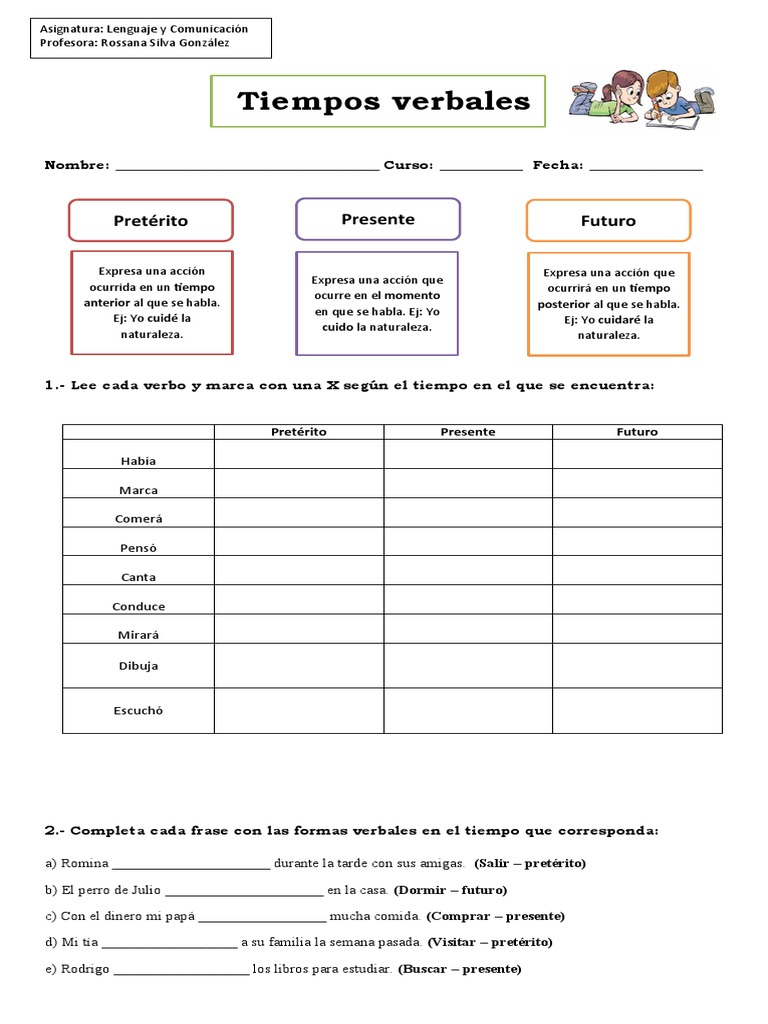 Prueba Tiempos Verbales 4° Básico | PDF