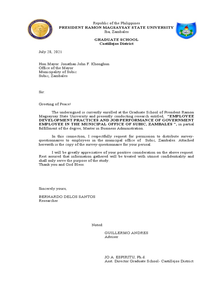 Letter of Request (Questionaire) | PDF | Employment | Leadership