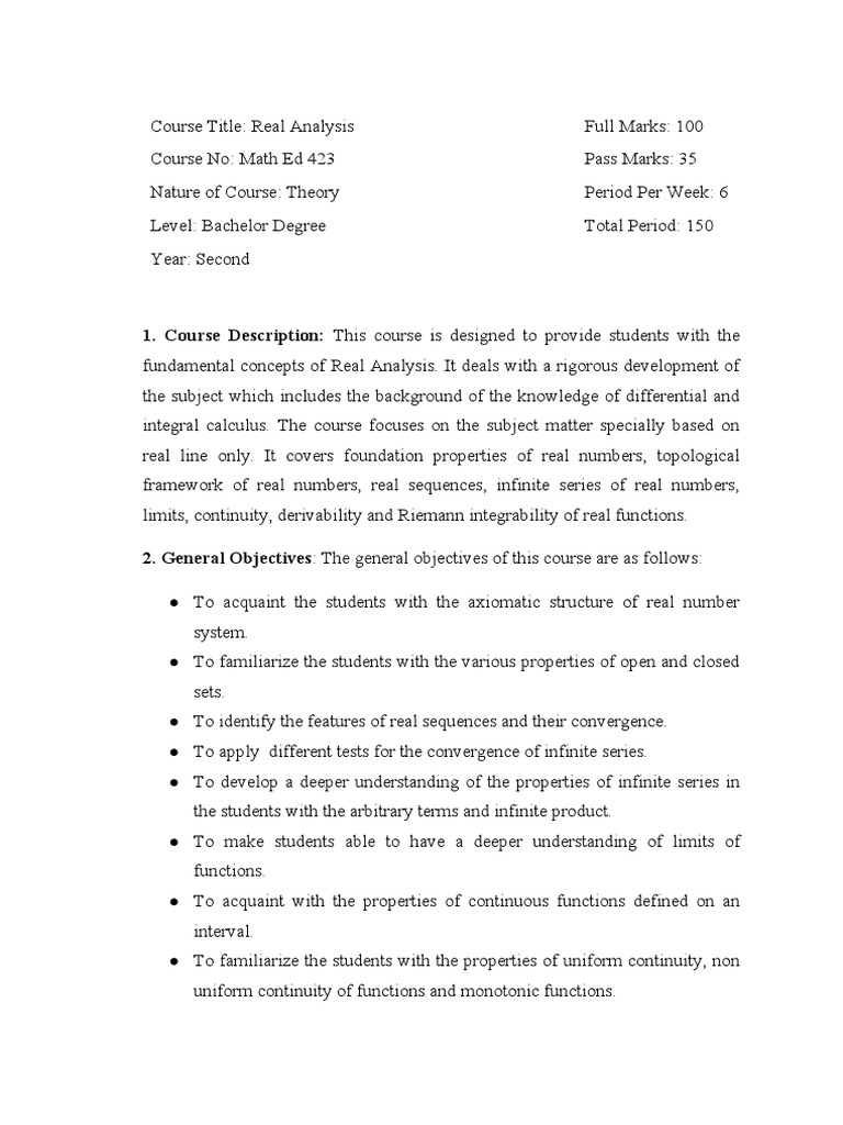 Math - Ed. 423 Real Analysis | PDF | Series (Mathematics) | Integral